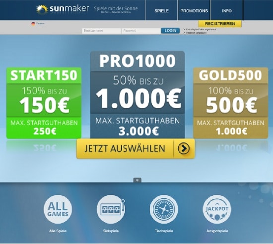 Sunmaker Casino - 1000€ Bonus, Test und Erfahrungen